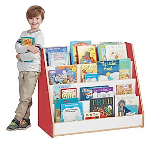 Factory Direct Partners 11941-WHRD Colorful Essentials Big Book Display, Laminate Storage Shelf for Kid"s Books for Bedroom, Playroom, Daycare or Classroom - White/Red