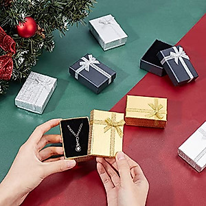 PH PandaHall Jewelry Gift Box Set, 12Pcs 2.7x2x1 Inch Cardboard Jewelry BoxesGift Box Small Earring Gift Box with Bowknot for Pendant Jewelry Necklaces Bracelet, Golden/Silver/Black