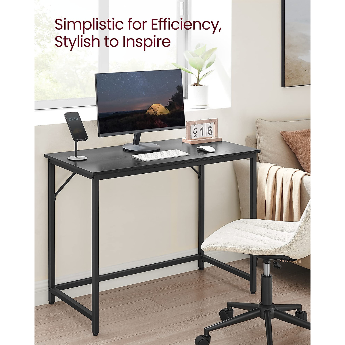VASAGLE Computer Desk, Gaming Desk, Home Office Desk, for Small Spaces, 19.7 x 39.4 x 29.5 Inches, Industrial Style, Metal Frame, Black with Wood Grain ULWD041B56
