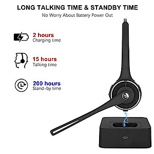 Office Headset with Mic,Wireless Bluetooth Headphone,Noise Cancelling Trucker Bluetooth Headset,Handsfree Headset with Charging Dock for Call Center,Home,Smartphones,PC