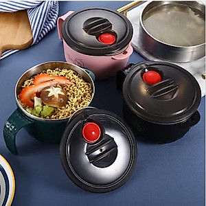 QINJENEY Instant Noodles Bowl Ramen Bowl Large Bowls Soup Mug with Lid and Handle，Ramen Cooker with Phone Holder for College Dorm Room for Soup, Noodle, Ramen Dishwasher-Safe 33.8OZ Pink