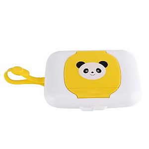 Baby Wipes Dispenser, Portable Refillable Baby Wet Wipe Pouch Dispenser, Reusable Stroller Wet Wipes Box for Outdoor Travel(White + Yellow)