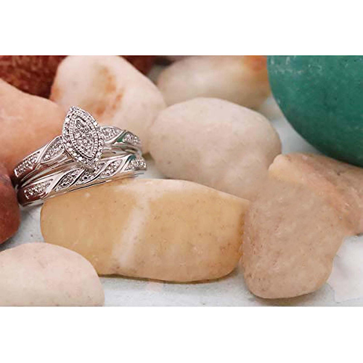 Dazzlingrock Collection Round White Diamond Marquise Frame Ring Band Set for Women (0.09 ctw) in 925 Sterling Silver, Size 6.5