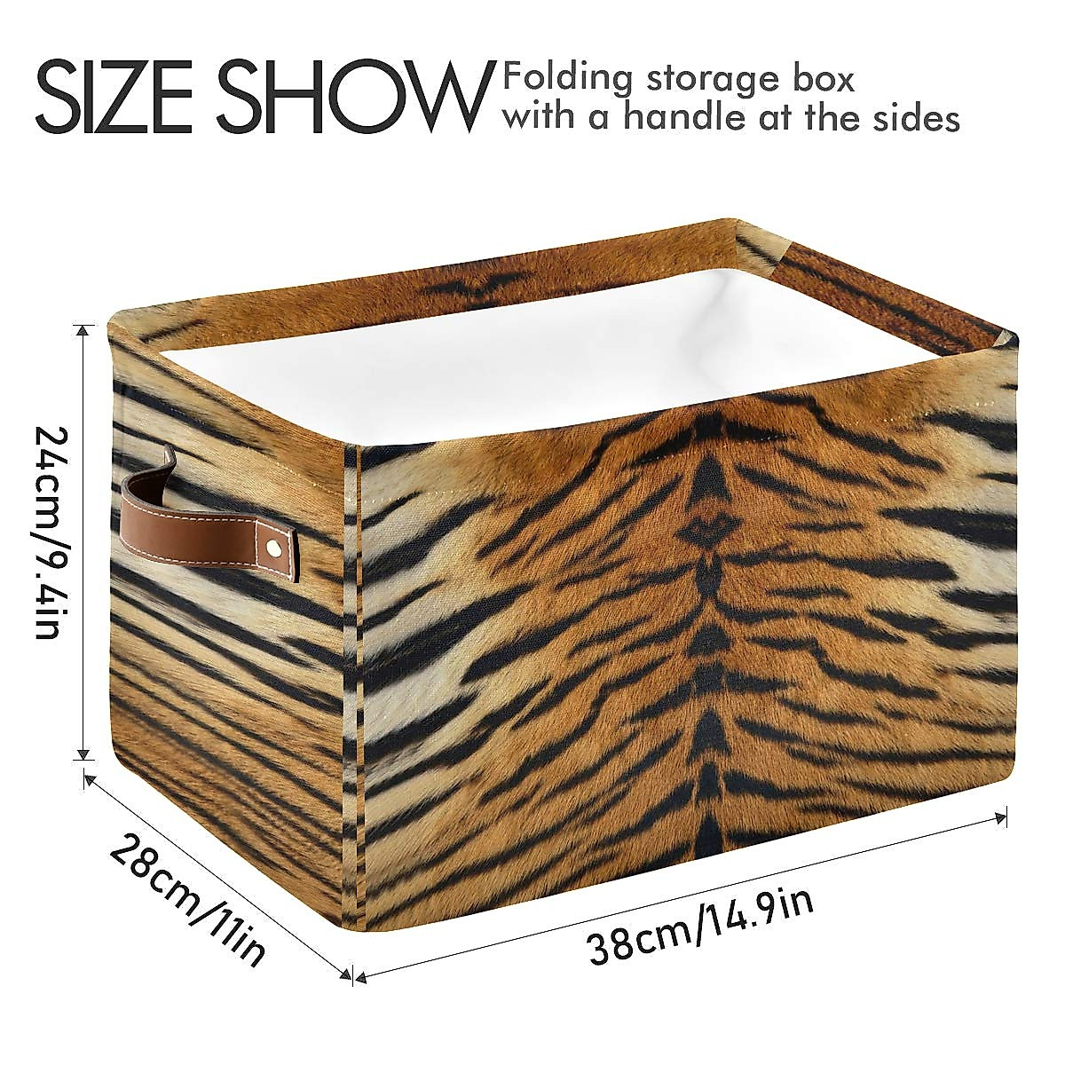 Animal Tiger Leopard Print Storage Basket Bin Large Fabric Toys Storage Cube Box with Handles Collapsible Closet Shelf Cloth Organizer Basket for Nursery Bedroom