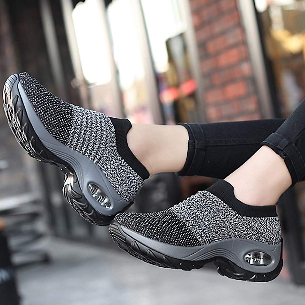 Women's Walking Shoes Sock Sneakers - Mesh Slip On Air Cushion Lady Girls Modern Jazz Dance Easy Shoes Platform Loafers Grey,8