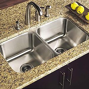 HOUZER ED-3108-1 Elite Series Undermount Stainless Steel 50/50 Double Bowl Kitchen Sink, Satin