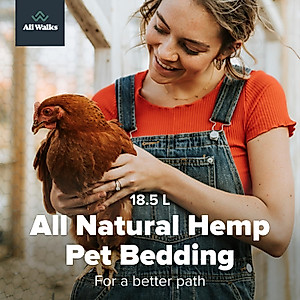 All Walks 18.5L 100% Natural Hemp Bedding - Odor Control, Dust-Free, Chemical-Free, for Chicken Coops, Hamsters, Rabbits & Small Animals, Biodegradable, Made in USA, Highly Absorbent