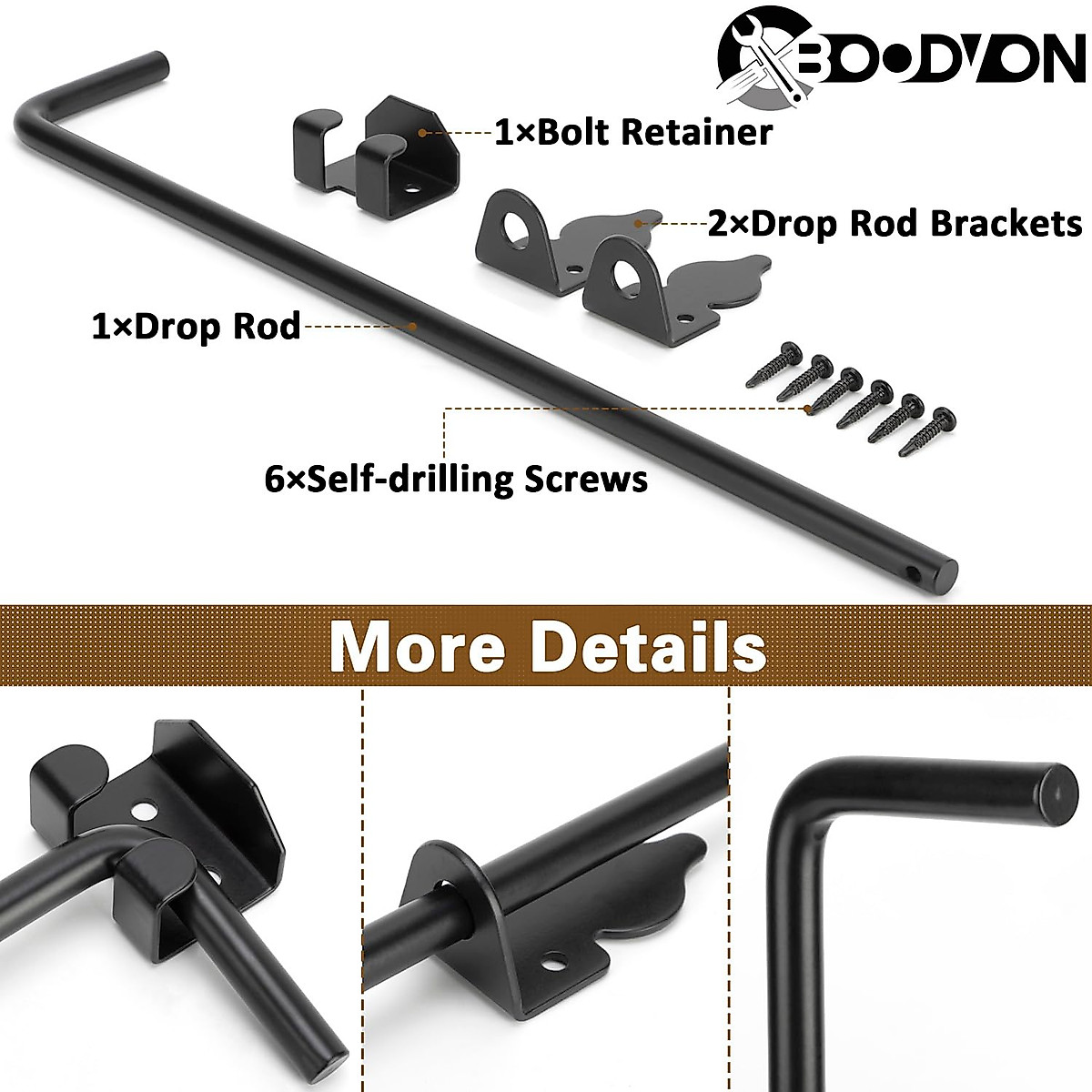 18 Inch Cane Bolt Gate Drop Rod Heavy Duty Gate Hardware, Gate Ground Latch for Wooden Fences, Metal Gates Doors Stopper for Gate Ground, Wrought Iron Gate Latches, Black Finish(1 Pack)