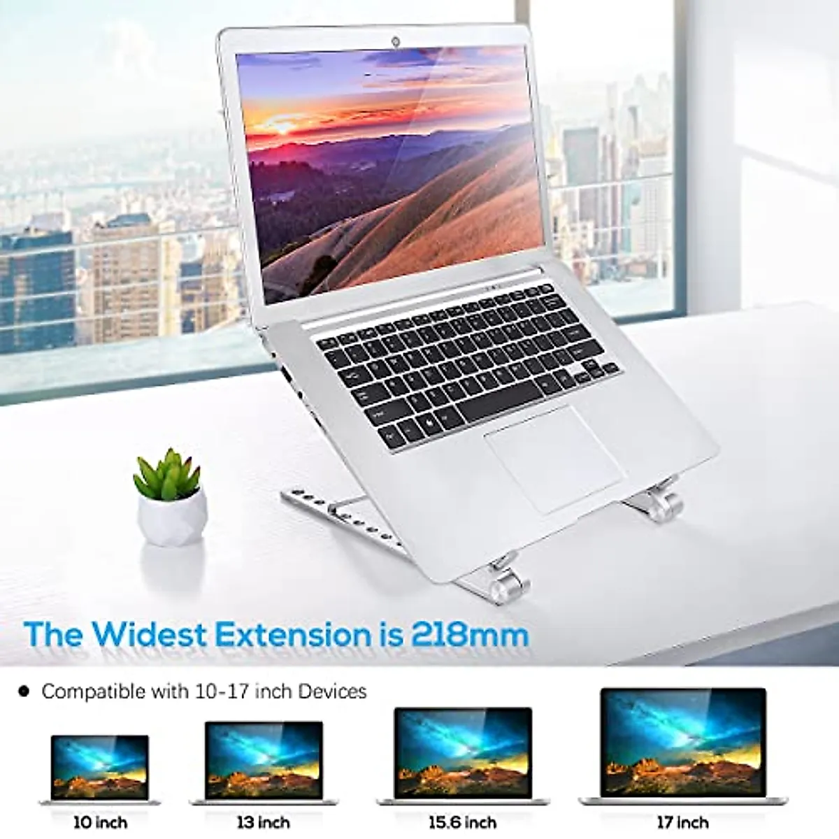 Laptop Stand Ergonomic Foldable 10 Angle Anti-Slip Adjustable Laptop Holder Notebook Portable Computer Riser Compatible with Most 10-15.6”Laptops for Desk Silver