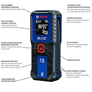 BOSCH GLM100-23 100 Ft Blaze Laser Distance Measure, Includes 2 AA Batteries