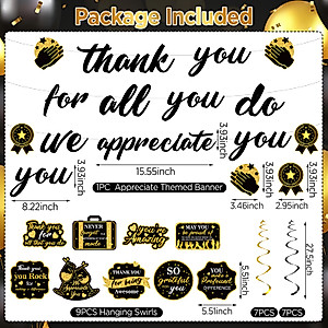 Black Gold We Appreciate You Decorations Thank You Banner with Appreciate Hanging Swirls Thank You For All You Do Decor for Teacher Doctor Nurse Employee Staff Graduation Appreciation Party Supplies