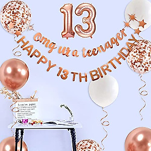 Rose Gold Omg Ur A Teenager Happy 13th Birthday Banner Garland Foil Balloon 13 for 13 Birthday Decorations Official Teenager 13th Birthday Decor for Teen Girls 13 Year Old Birthday Party Supplies