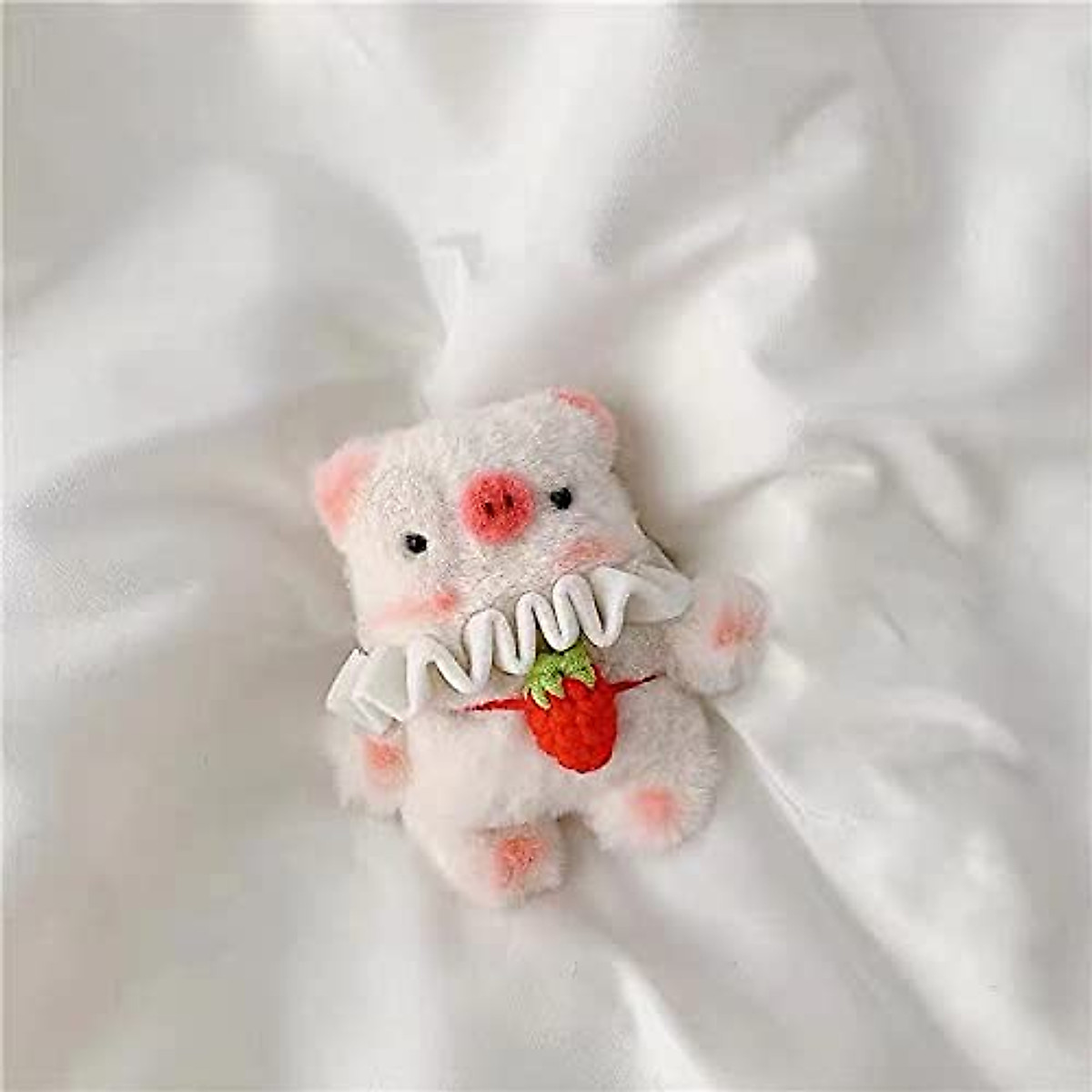 Cute Unique Creative Stylish Furry Cartoon Handmade Fur White Pig Piggy Knit Animal Plush Case Compatible with Airpods2 Aiprods Girlilsh Strawberry Headphone Stuffed Cover for Girls Women Best Gift