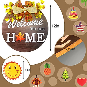 Interchangeable welcome sign wreaths for front door decorations hanging decor， house warming gifts，new home decorations ，spring summer Autumn winter all seasons， outdoor signs for porch， christmas