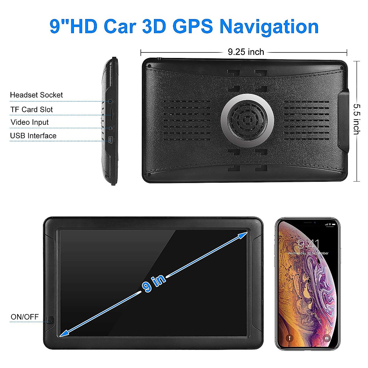 GPS Navigation for Car （9 Inch） Slimline Touch Screen Real Voice Direction ，USA Edition 2025 (Free Lifetime Updates) Turn-by-Turn Voice and Lane Guidance, Speed and Red Light Warning (American Brand)