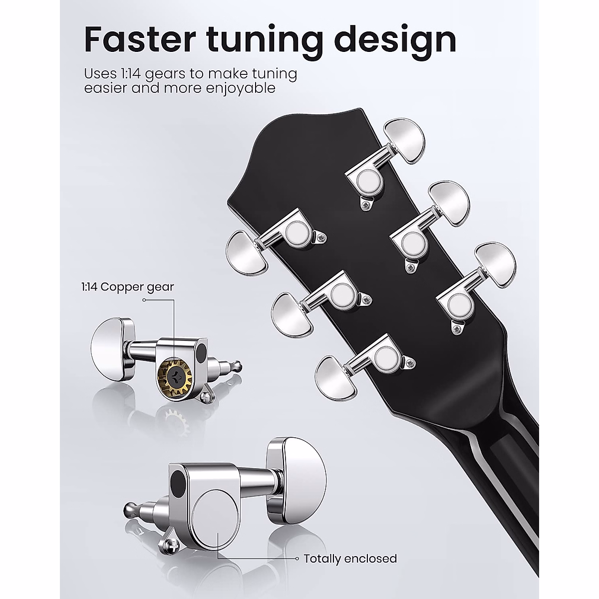 Moukey 41" Acoustic Guitar for Beginners Adult Teen Full Size Guitarra Acustica with Chord Poster, Gig Bag, Tuner,Steel Strings, Capo, Strap - Black