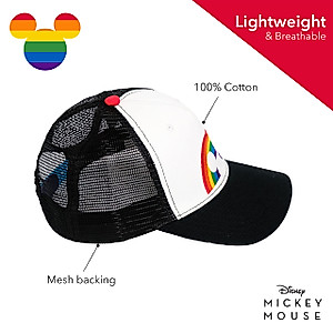 Disney Mickey Mouse Trucker Hat, Rainbow Pride Mesh Back Snapback Baseball Cap, Black and White, One Size