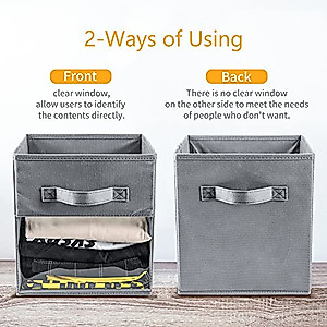 6 Pcs Foldable Fabric Storage Cubes, 11 Inch Cube Storage Bins, Cubby Storage Bins, Shelf Baskets with 2 Durable Handles and Clear Window, for Clothes, Toys, Books, Closet, Shelf, Kids Room, Grey