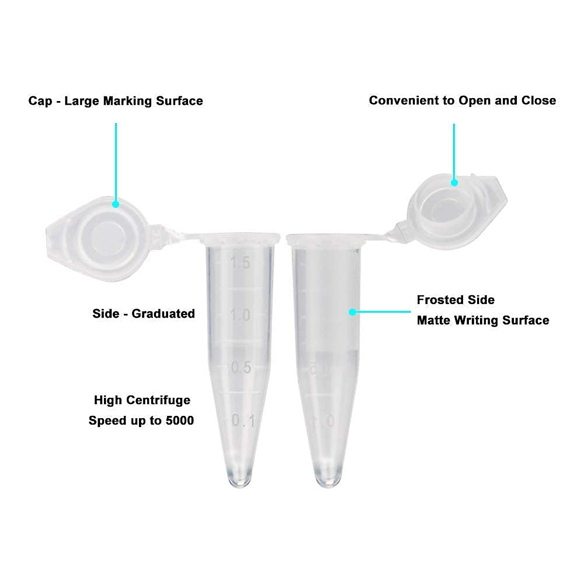 FveBzem 500pcs 1.5ml Conical Centrifuge Tubes Microcentrifuge Tube Plastic Test Vials with Lids Plastic Sample Small Bottle Vial Storage Container Test Tube Micro Centrifuge Tube with Snap Cap