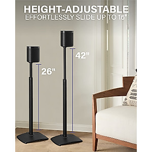 SANUS Adjustable Height Wireless Speaker Stands Designed for Sonos One, One SL, and Play:1 - Tool-Free Adjustment up to 16" and Built-in Cable Management (Black)