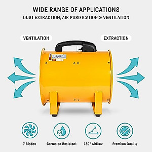 neverest Portable Blower Exhaust Fan 12 inch Strong Shop Ventilation Fan 4100 CFM 3050 RPM, 380 W, Construction Fan With Hose, Industrial Air Blower 7 FT Plug