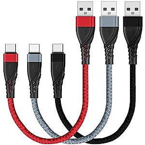 SUMPK USB C Cable Short [1ft 3 Pack], USB Type C Charger Braided Fast Charging Cord Compatible with Samsung Galaxy A20 A51, S10+ S9 S8 Plus, LG G6, MacBook Air iPad Pro, Pixel 2 XL and Power Bank