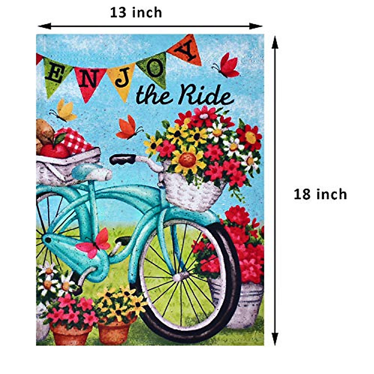 LAYOER Garden Flag 12.5 x 18 Inch Blue Bicycle Bunting Flower Basket Spring Summer Double sided Outdoor Courtyard Farmhouse small Decoration