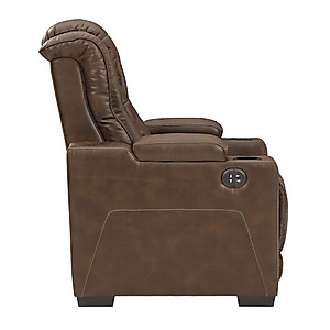 Signature Design by Ashley Owner's Box Faux Leather Power Recliner with Adjustable Headrest, Brown