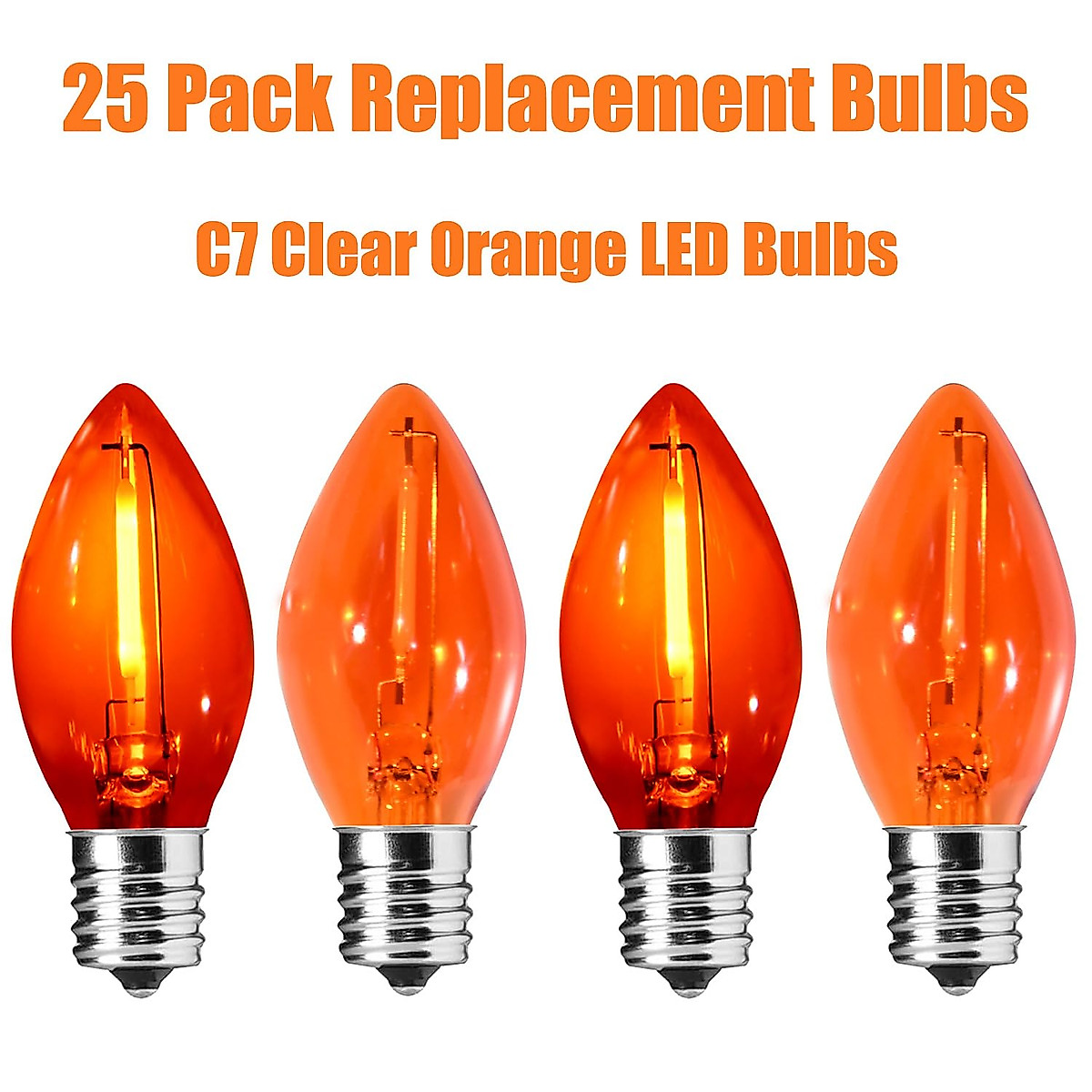 SOTOPOO Orange E12 LED Bulb, 25 Pack C7 Orange Light Bulbs, C7 LED Replacement Bulbs for Christmas Halloween Indoor Outdoor String Lights, C7/E12 Candelabra Bulb, 0.6Watt