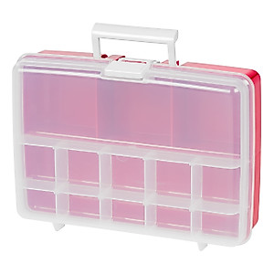 IRIS USA Medium Utility Parts Organizer, Hardware Tools Crafts Sewing Supplies and Embellishments Carrying Case with Adjustable and Removable Dividers, Pink
