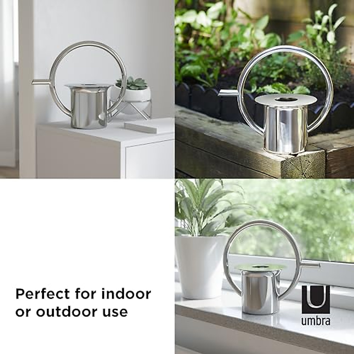 Umbra Quench Stainless Steel Watering Can, Pot for Outdoor or Indoor Plants, Medium