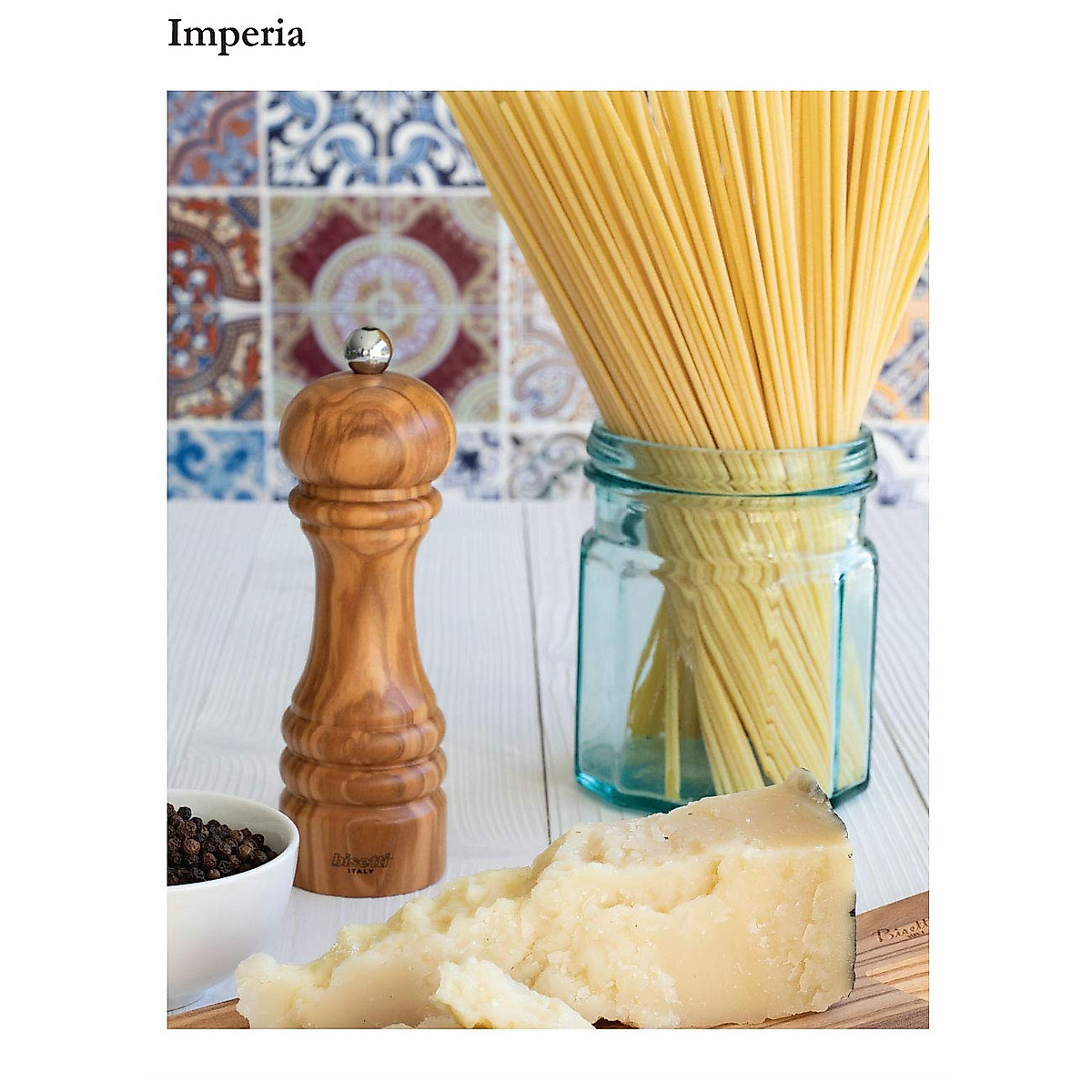 Bisetti Imperia 9.8 Inch Olive Wood Pepper Mill With Adjustable Grinder