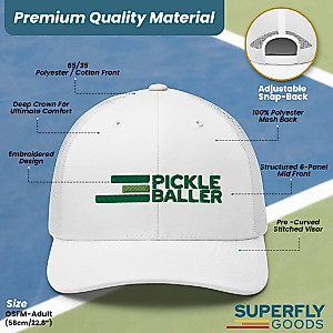 Super Fly Goods Retro Pickleball Hat Pickleball Gifts Pickleball Accessories Pickle Ball Hats for Men and Women (White Trucker Hat)
