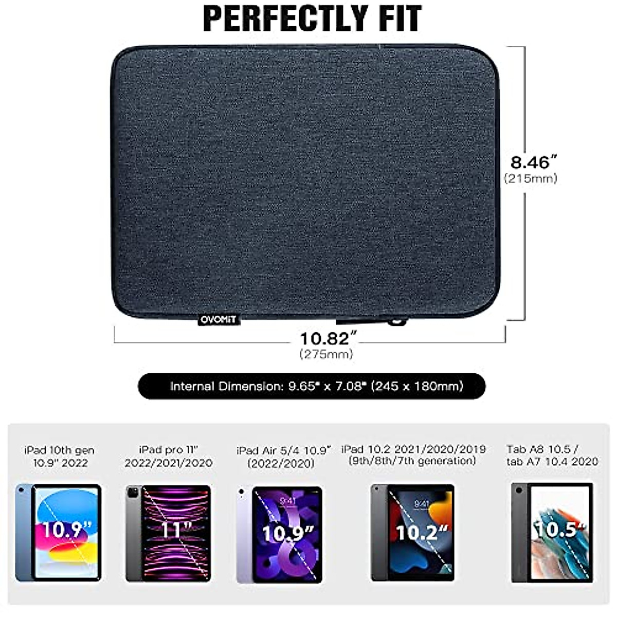 TiMOVO 9-11" Tablet Sleeve Case for iPad 10.2 2021-2019, iPad 10th Generation 2022, iPad Air 5/4 10.9, iPad Pro 11 2022-2018, Galaxy Tab S9/S8/A8/A7 2023, Protective Bag Fit Smart Keyboard, Space Gray