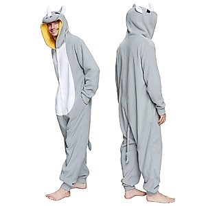 Dodheah Rhinoceros Cosplay Adult Onesie Halloween Costumes Pajamas Animal Jumpsuit Sleepwear Loungewear Grey S