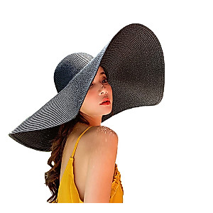 bralafia Oversized Beach Sun Hat for Women Foldable Large Wide Brim Hats Packable Roll up Floppy Cap Summer UV Protection Hat (Black)
