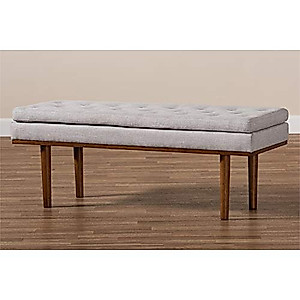 Baxton Studio Rika Mid-Century Modern Greyish Beige Fabric Upholstered Walnut Brown Finished Boomerang Bench