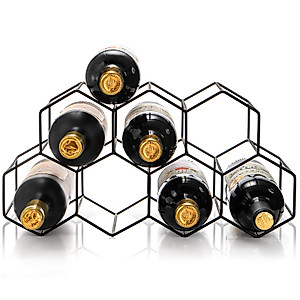 AVLA Metal Countertop Wine Rack, 9 Bottles Wine Holder for Wine Storage, Freestanding Modern Small Wine Bottle Storage, Geometric Design Tabletop Wine Rack Holder for Wine Cellar Bar Cabinet, Black