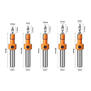 Countersink Drill Bit Set Wood Hole Drill Bit Timber Wood Working Drill Bits for Wood Screw Cutter with Hex Key Wrench（5pcs 10mm)