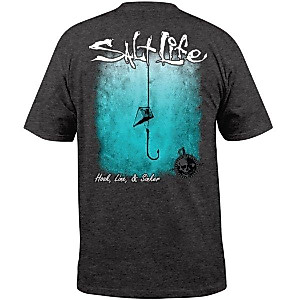 Salt Life Mens Hook Line and Sinker Fade Short Sleeve Classic Fit Shirt, Charcoal Heather, XX-Large