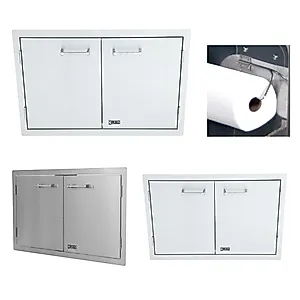 Lion Premium Grills | BBQ Gas Grill Bundle | 32 Inch Grill Package 3 (Propane Gas), Double Access Doors, Single Side Burner, Multi-Funtional Bin, 4 Sets of Ceramic Flame Tubes with Tray, and More