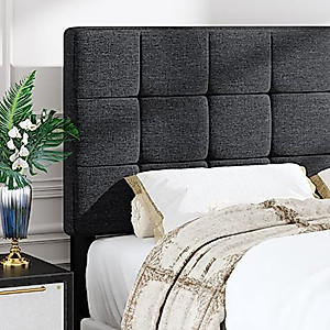 Allewie Full Size Panel Bed Frame with Adjustable Headboard for High Profile/Fabric Upholstered/Square Stitched Padded Headboard/Box Spring or Bunkie Board Required/Dark Grey