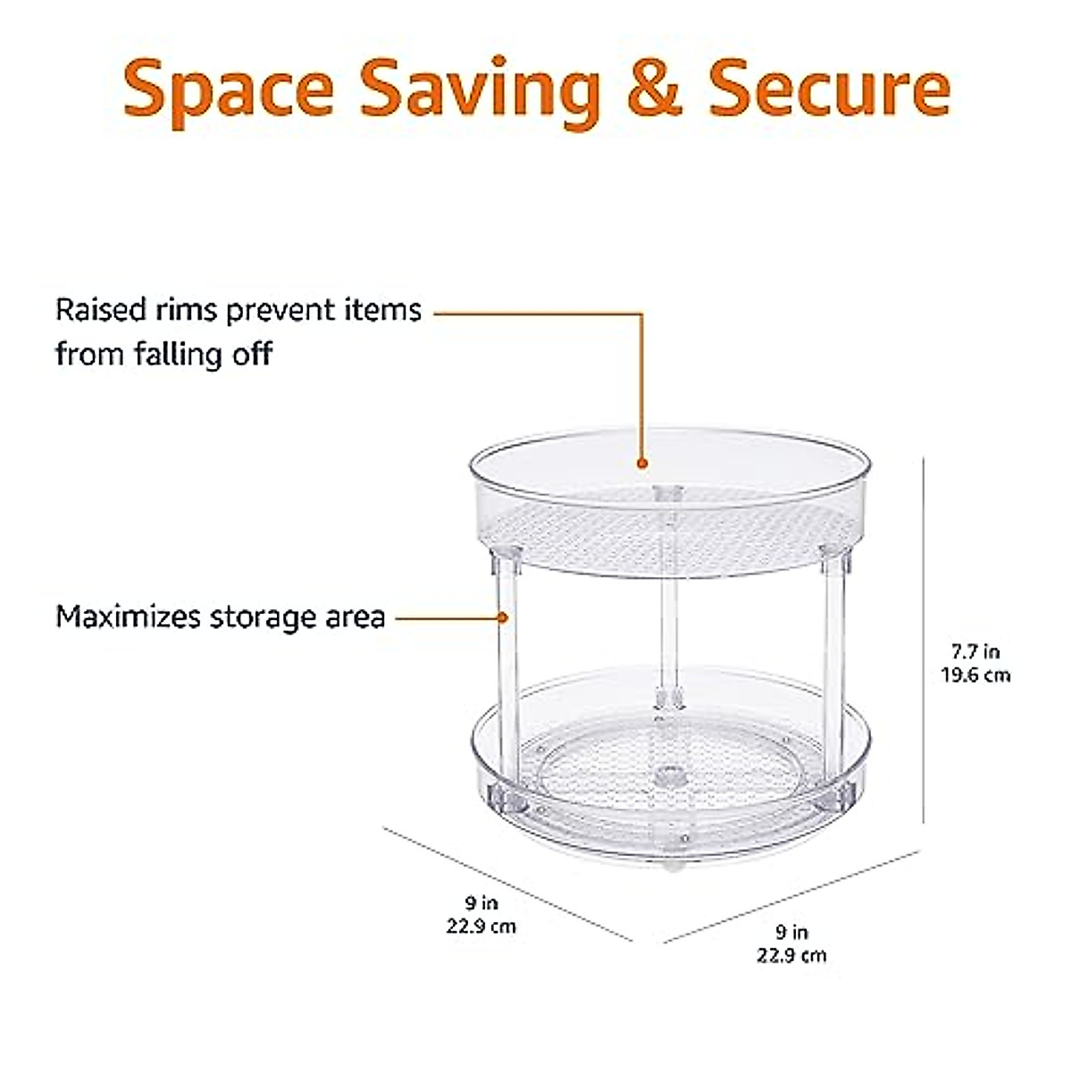 Amazon Basics 2 Tier Clear Lazy Susan Turntable Organizer, 9-Inch