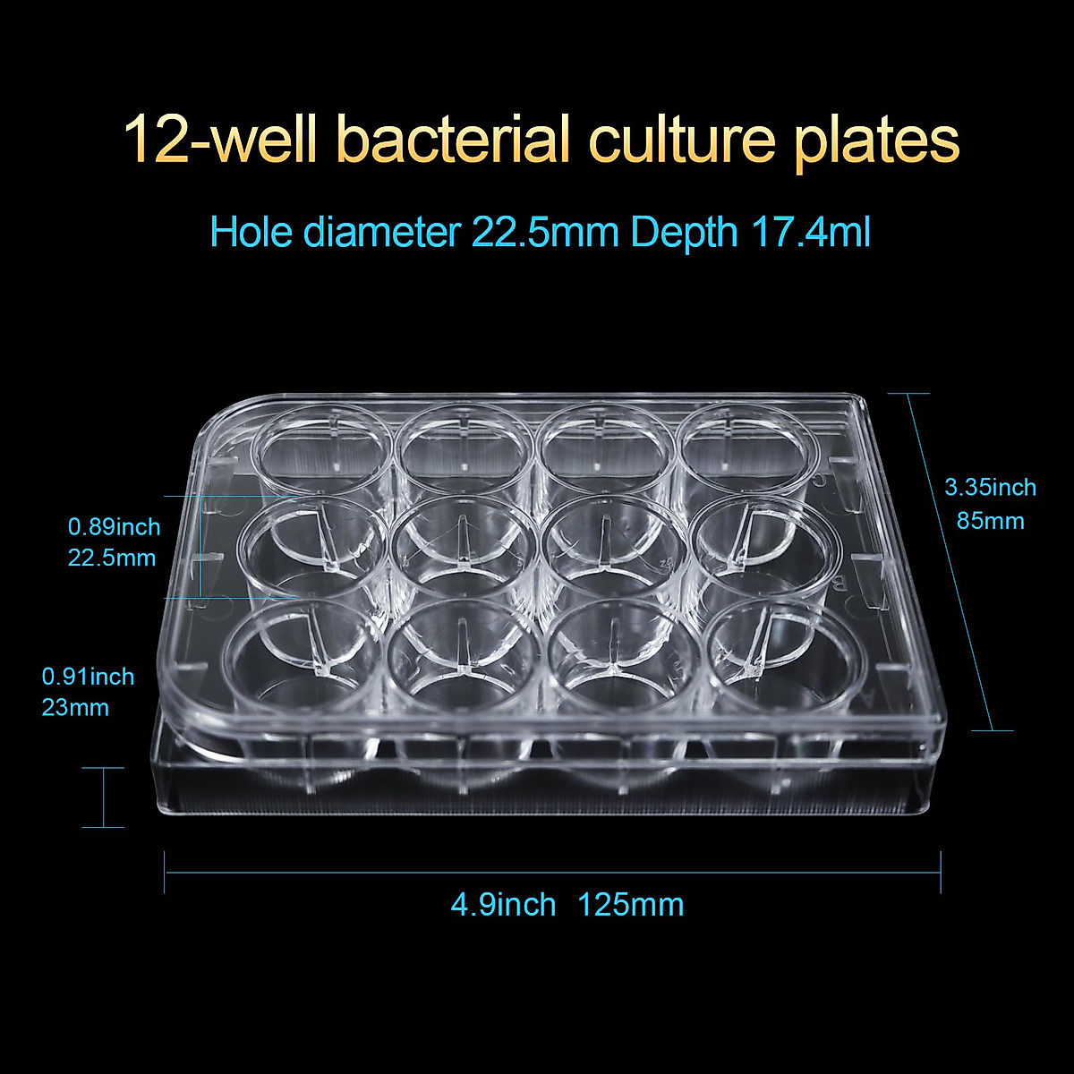 LVDALAB 12 Well Bacterial Culture Dishes Tissue Culture Dish Polystyrene Petri Dish with Lids Educational Petri Plates for Lab Science Experiment, Pack of 10,Sterile