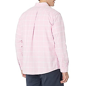 Amazon Essentials Men's Long Sleeve Shirts Casual - Regular-Fit Pocket Oxford, Pink White Windowpane, Large