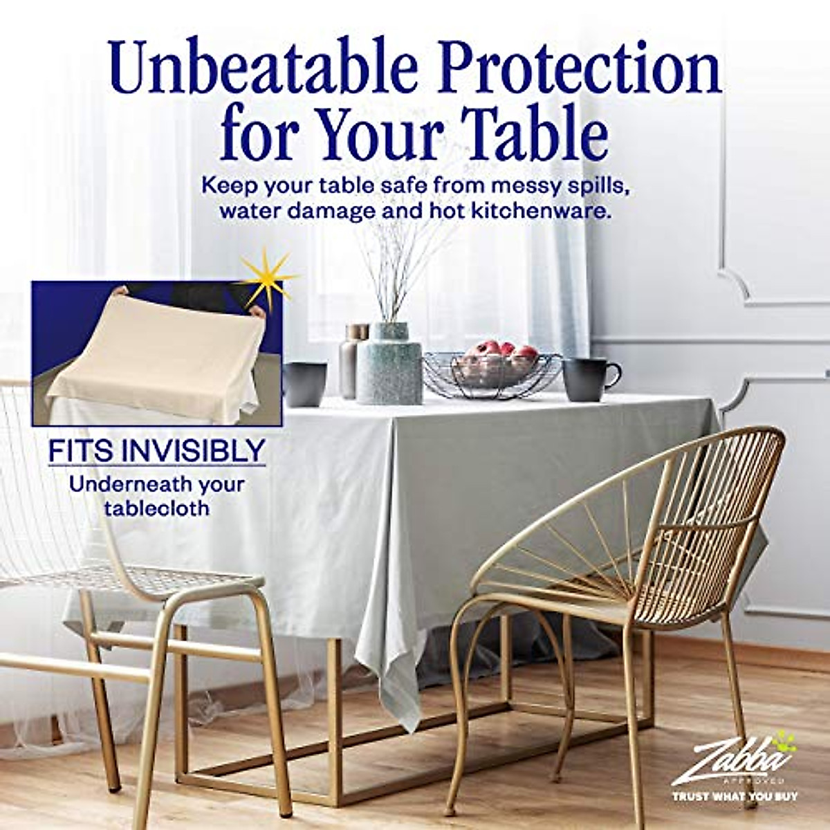 Nuvantee Revolutionary Table Pad - Waterproof, Protects Table from Spills and Heat - 52 X 108 Inch Deluxe Vinyl Premium Table Protector - Flannel Backing, Lies Flat
