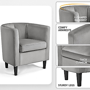 Yaheetech Accent Chair, Modern Velvet Armchairs with Big Ample Seat, Half Rounded Back, Cozy Upholstered Barrel Sofa Chair for Living Room Bedroom Waiting Room, Gray