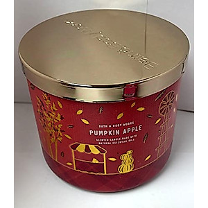 Bath & Body Works, White Barn 3-Wick Candle w/Essential Oils - 14.5 oz - 2021 Autumn! (Pumpkin Apple)