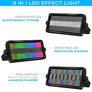 OPPSK LED Stage Strobe Effect Lights - 120W RGBW DJ Light with 48 Zones Chasing by DMX Control Sound Activated Auto Play Wall Washer Uplight for Christmas Party Church Wedding Club Stage Lighting
