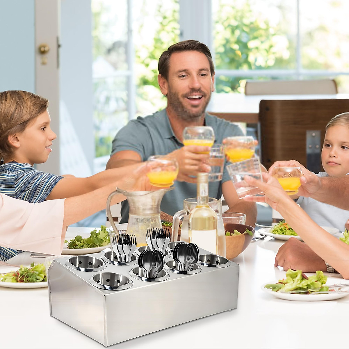 bimiti 8 Holes Flatware Cylinder Holder Commercial Stainless Steel Utensil Storage Caddy Drying Rack Countertop Silverware Organizer For Restaurant Hotel Buffet